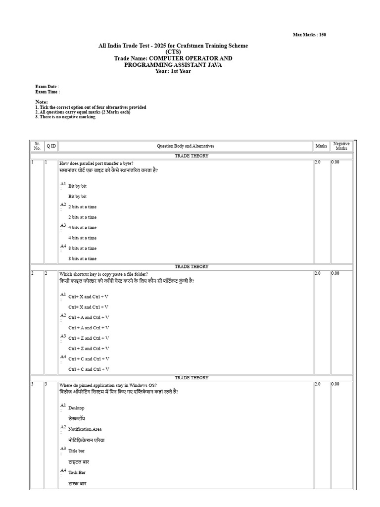 COMPUTER OPERATOR AND PROGRAMMING ASSISTANT JAVA Set 2 | PDF