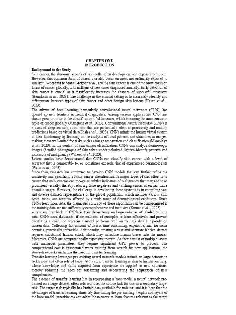 SKIN CANCER - CHAPTER 1-5 Paraphrased | PDF | Deep Learning | Skin Cancer