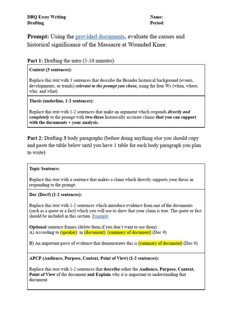 Wounded Knee Massacre DBQ Essay Guide | PDF