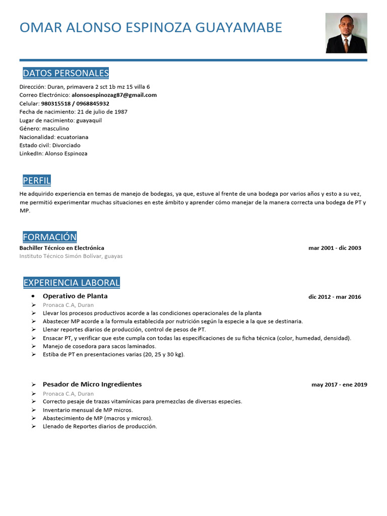 CV Omar Alonso Espinoza Guayamabe | PDF