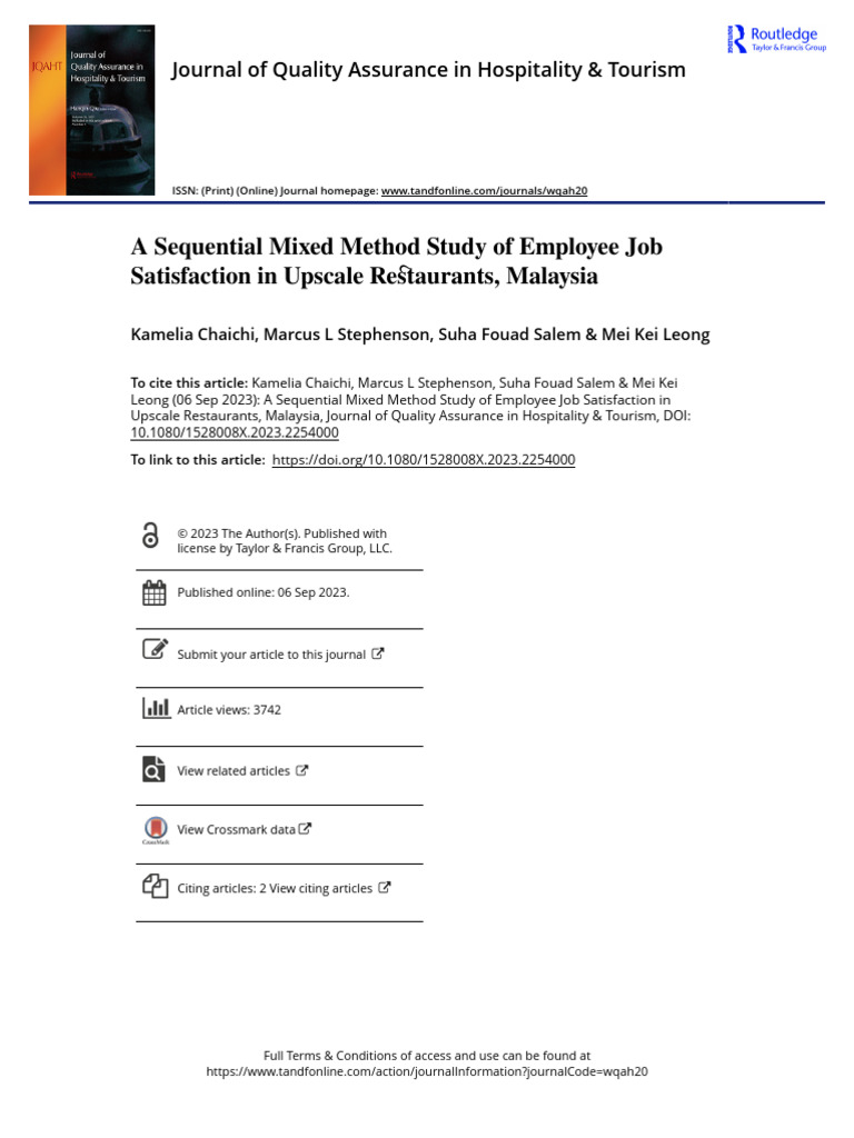 A Sequential Mixed Method Study of Employee Job Satisfaction in Upscale ...