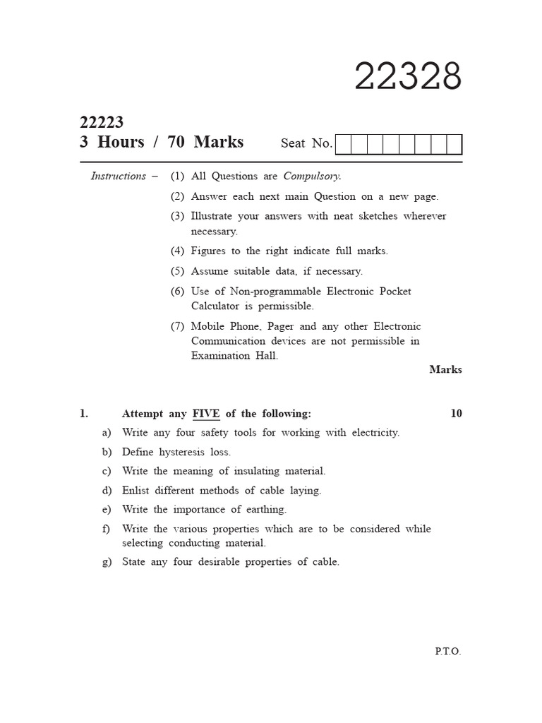 22328-2023-Summer-Question-Paper (Msbte Study Resources) | PDF | Electrical Wiring | Insulator ...