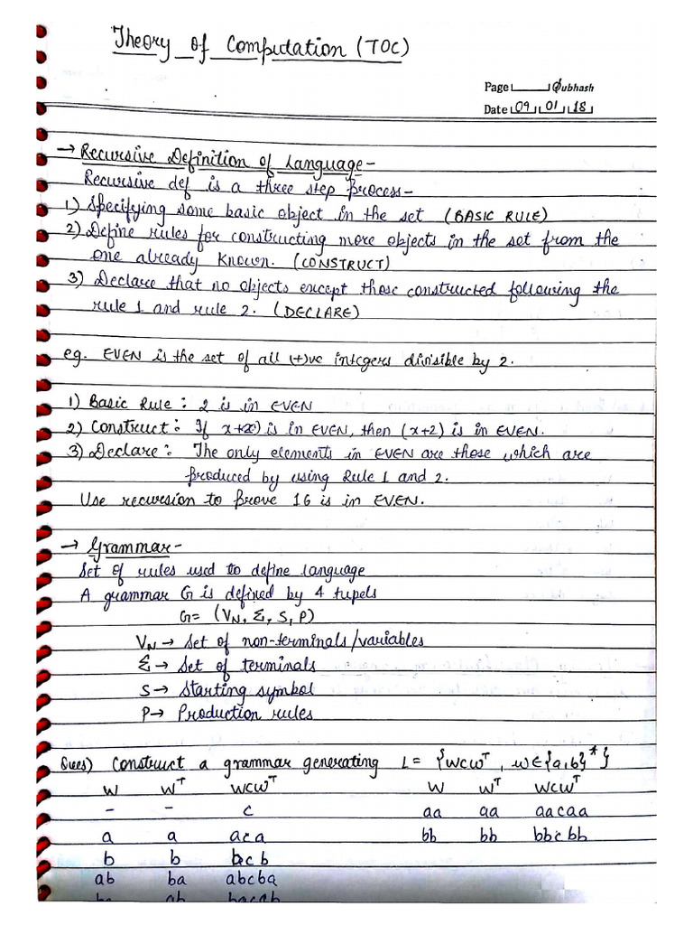 TOC Class Notes | PDF