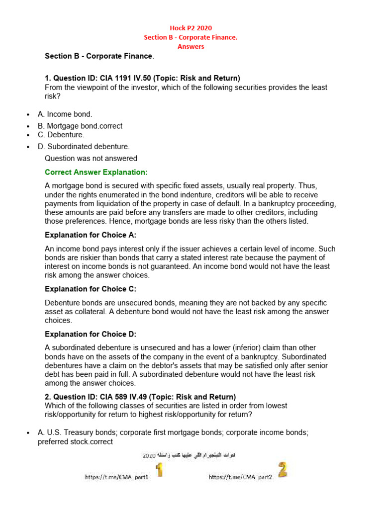 Section B Answers | PDF | Financial Risk | Bonds (Finance)