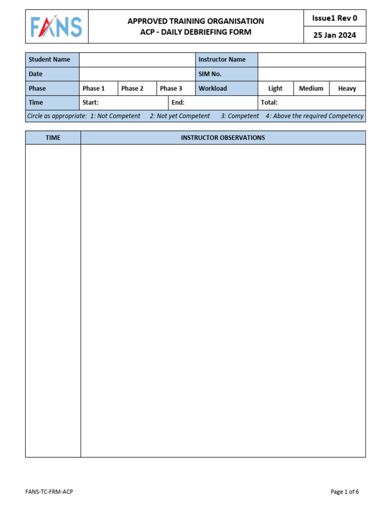 APC Daily Debriefing Form Issue 1 Revision 0 | PDF | Air Traffic Control