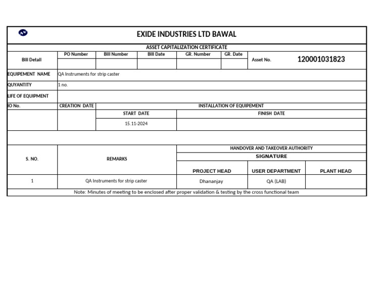 Hand Over Certificate | PDF