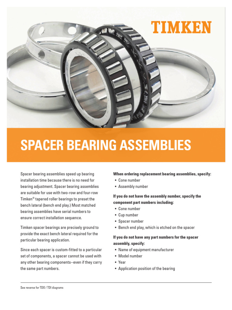 Timken Spacer Bearing Assembly Guide | PDF | Bearing (Mechanical ...