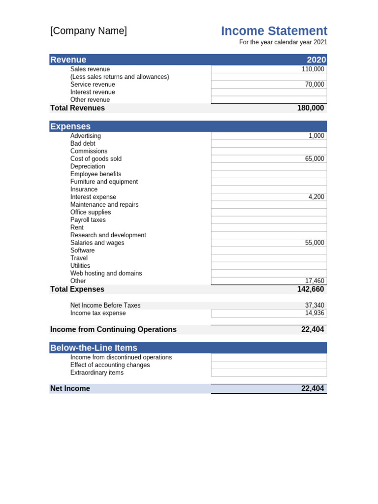 Basic Income Statement Template Excel | PDF | Income Statement | Expense