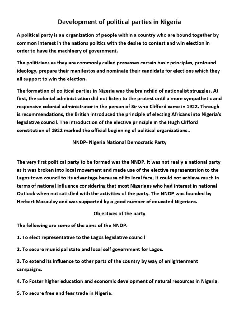 DEV OF POL PARTIES IN NIG ss3 1st Lesson Notes | PDF