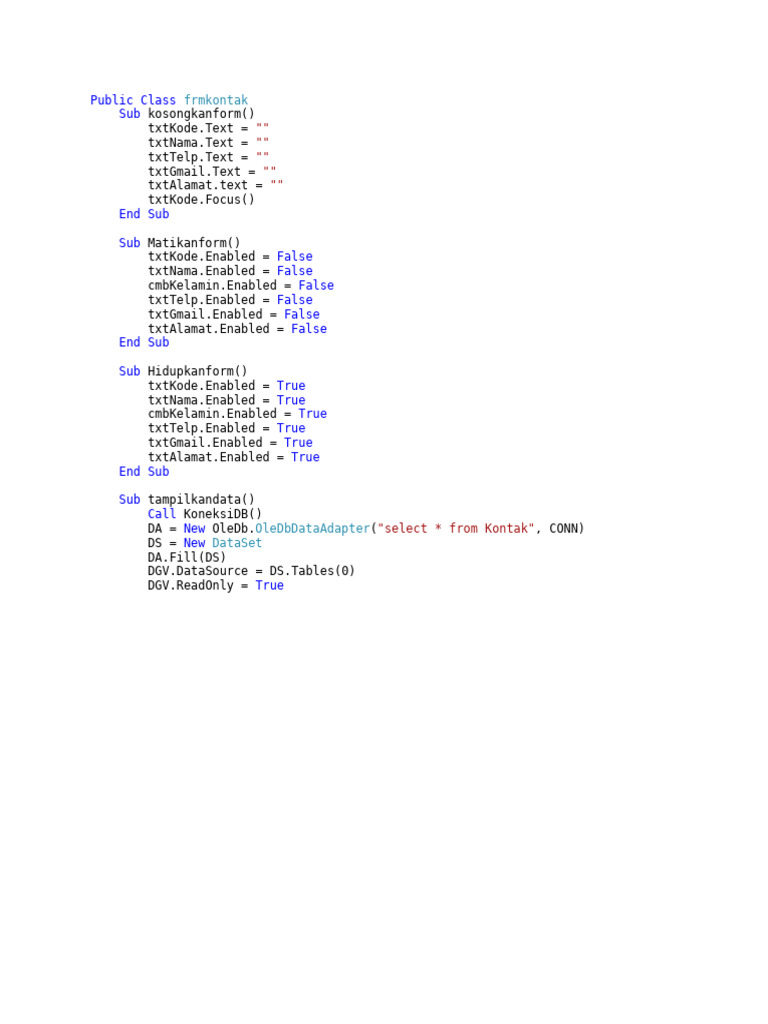 Coding Public Class Frmkontak | PDF | Computer Programming | Computing