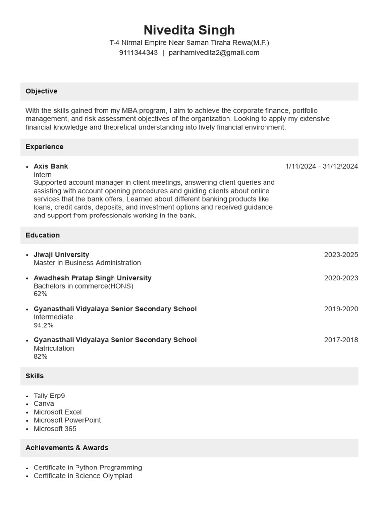 Nivedita Singh Resume-2 | PDF
