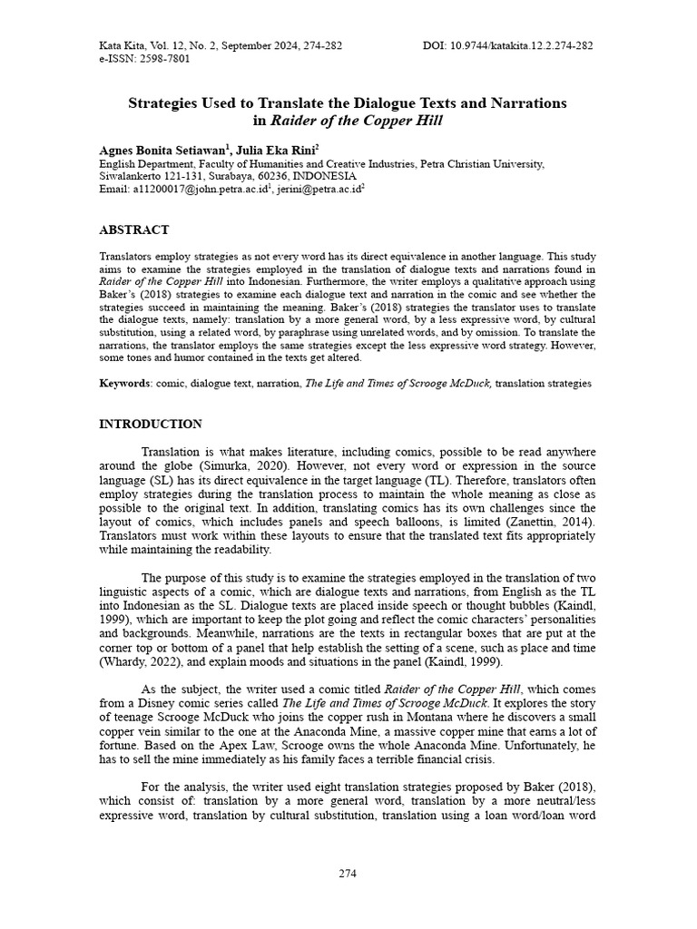 Strategies Used To Translate The Dialogue Texts and Narrations in ...