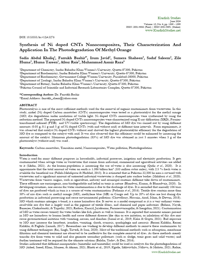 Synthesis of Ni Doped CNTs Nanocomposites, Their Characterization and ...