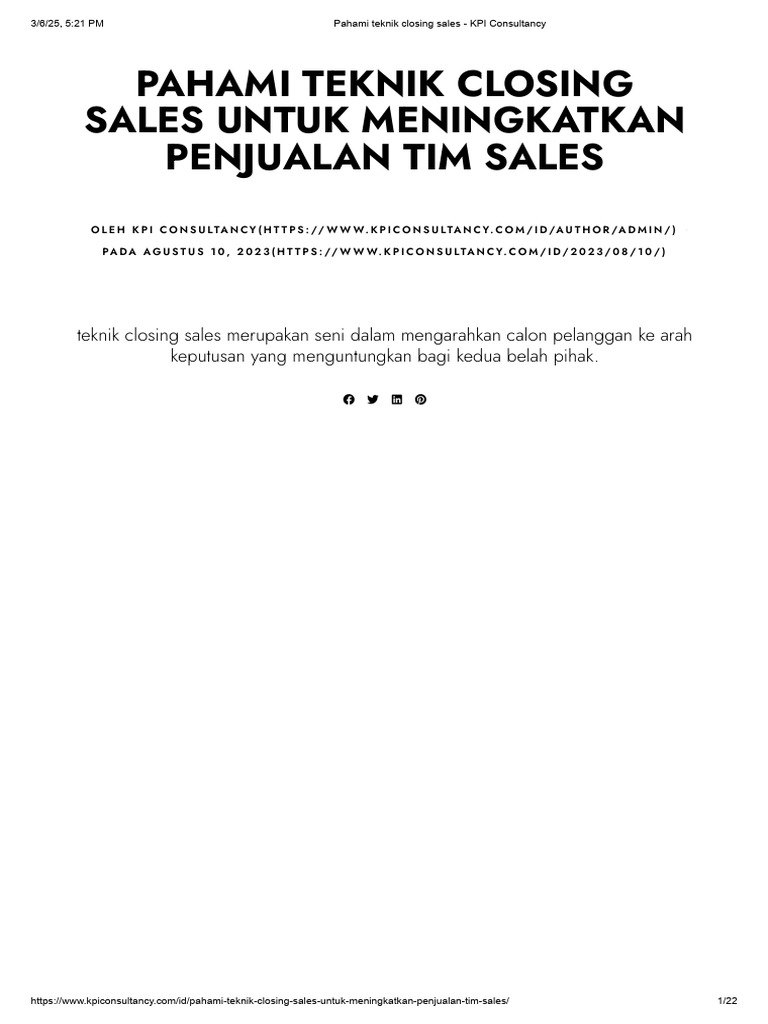 Pahami Teknik Closing Sales - KPI Consultancy | PDF