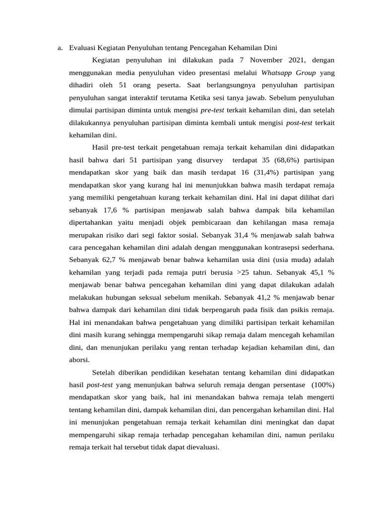 Evaluasi Penyuluhan Kehamilan Dini | PDF
