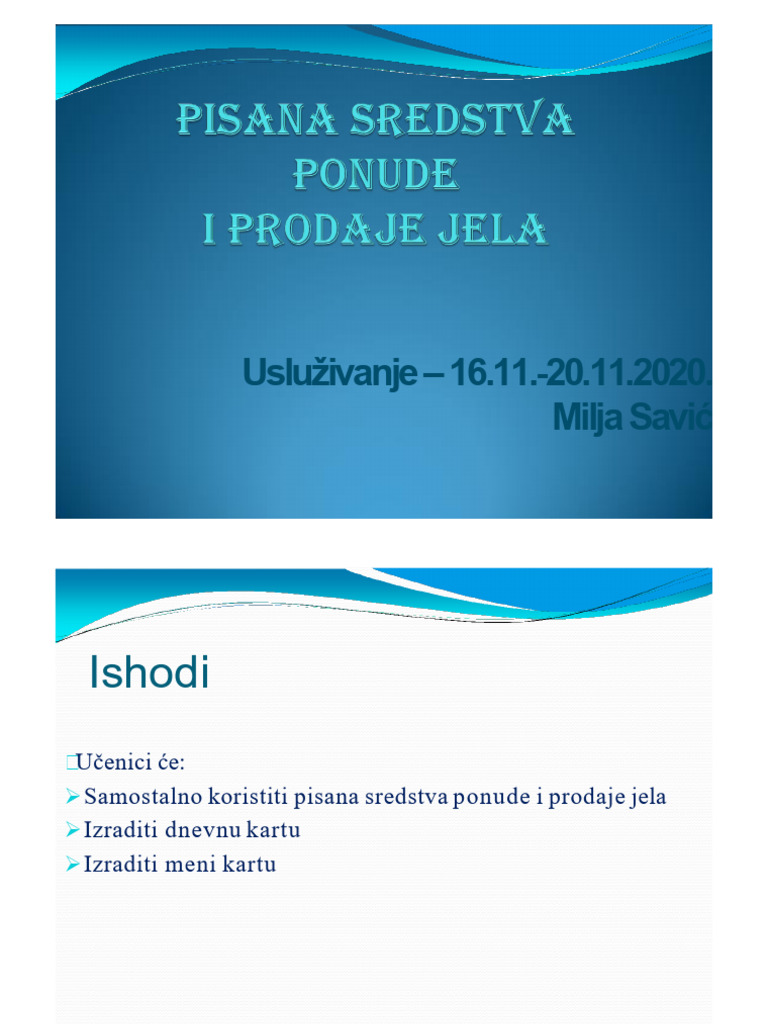 Pisana Sredstva Ponude I Prodaje Jela | PDF