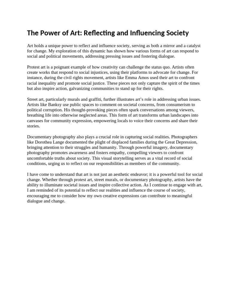 The Power of Art Reflecting and Influencing Society | PDF