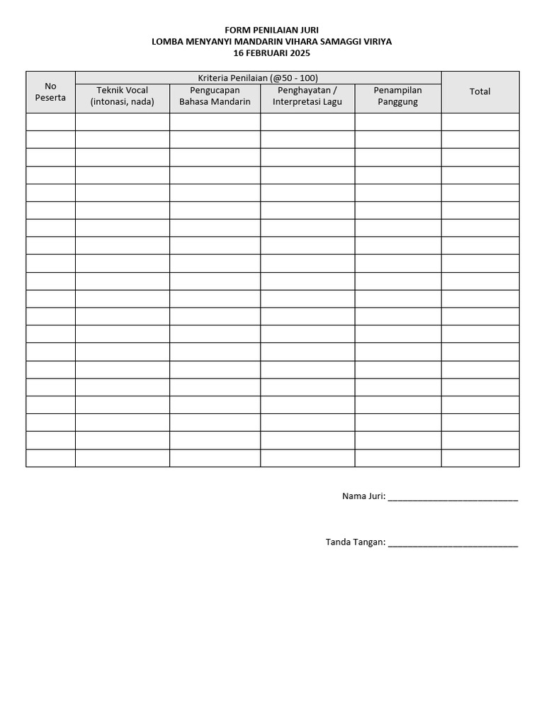 Form Penilaian Juri | PDF