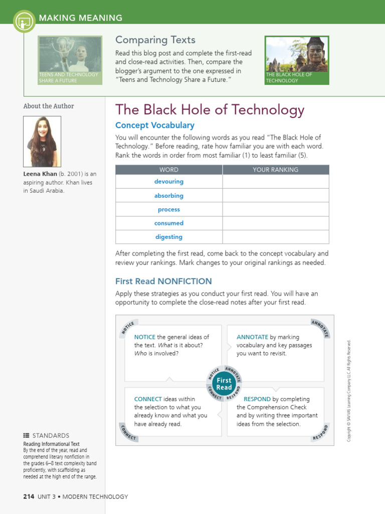 Unit 3 - The Black Hole of Technology | PDF | Reason | Word