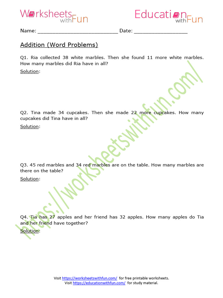 Addition Word Problems for Kids | PDF