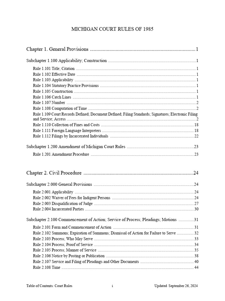 Michigan Court Rules Overview 2024 | PDF | Discovery (Law) | Deposition ...