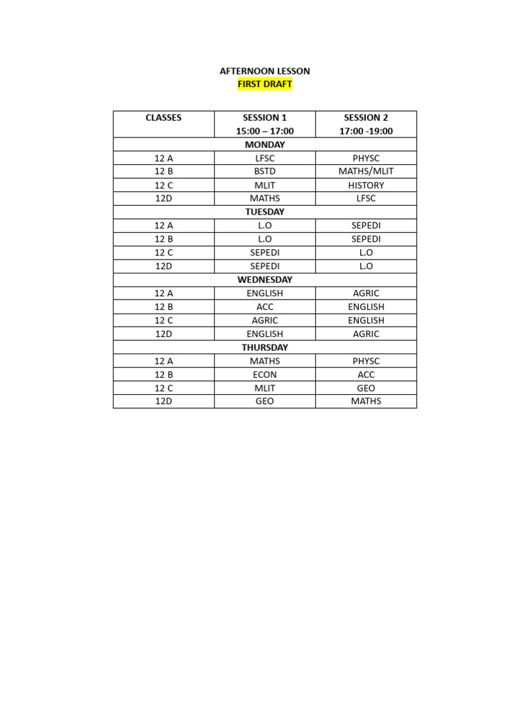 Afternoon Lesson Draft 2 | PDF