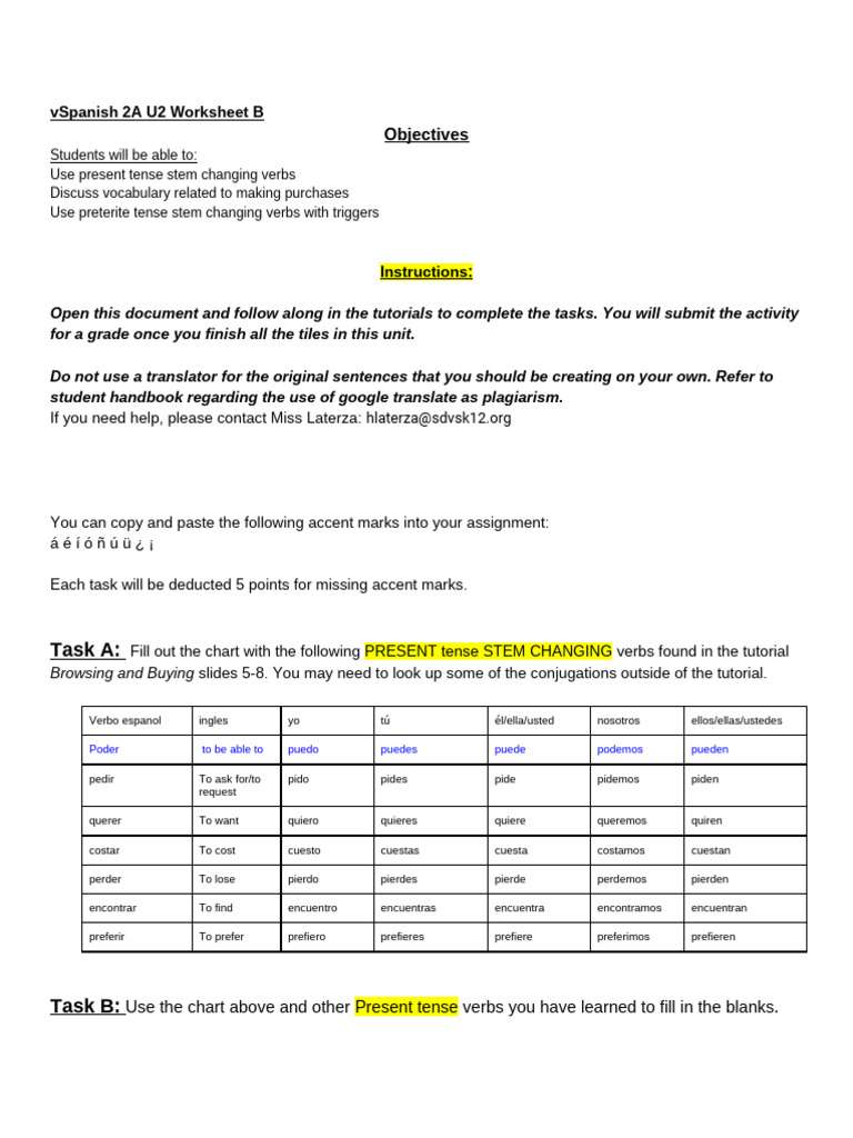 Span 2A U2 Worksheet B | PDF