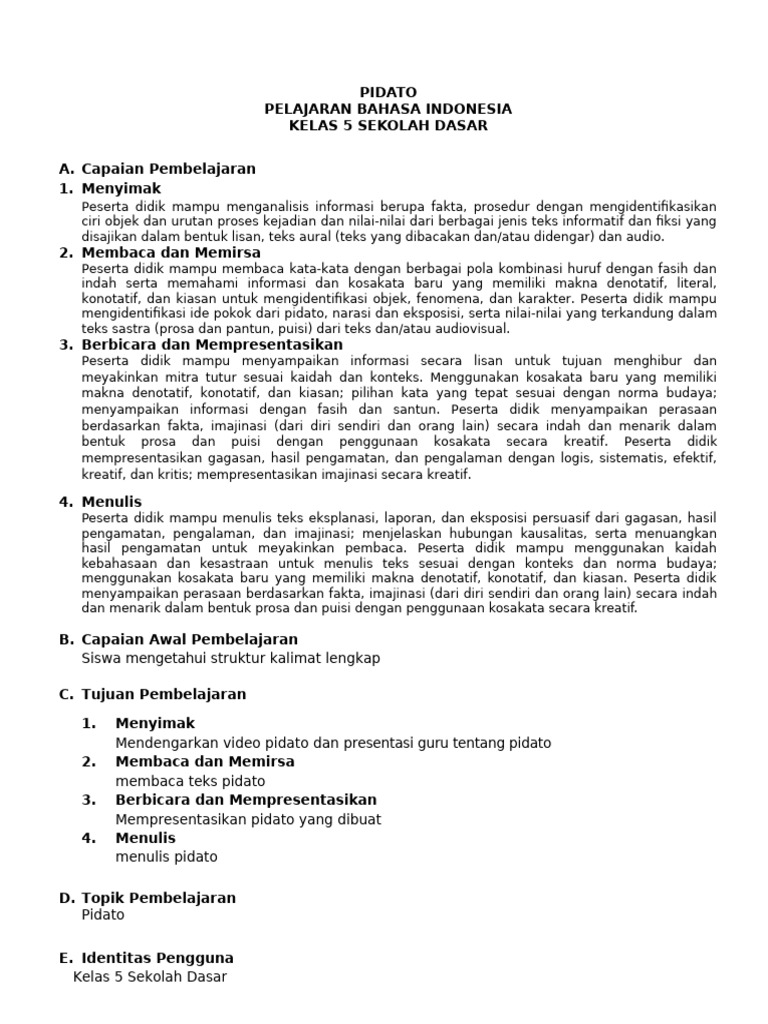 Pidato Kreatif untuk Kelas 5 SD | PDF