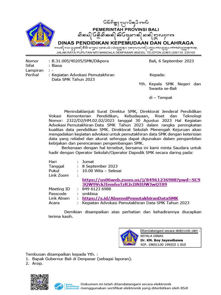 Surat Undangan Pemutakhiran Data SMK 2023 | PDF