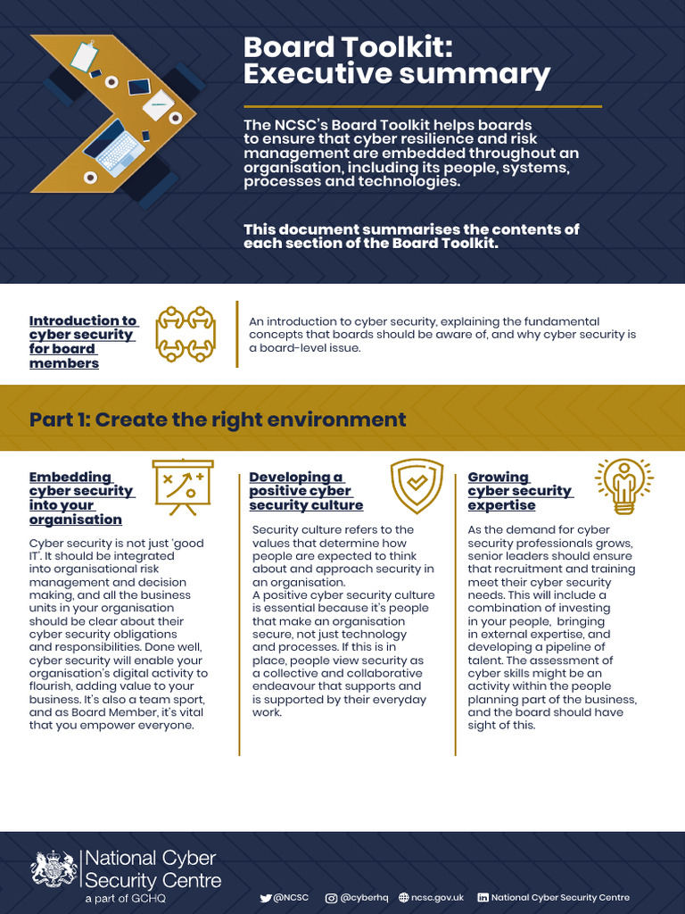 NCSC Board Toolkit Executive Summary | PDF | Computer Security | Security