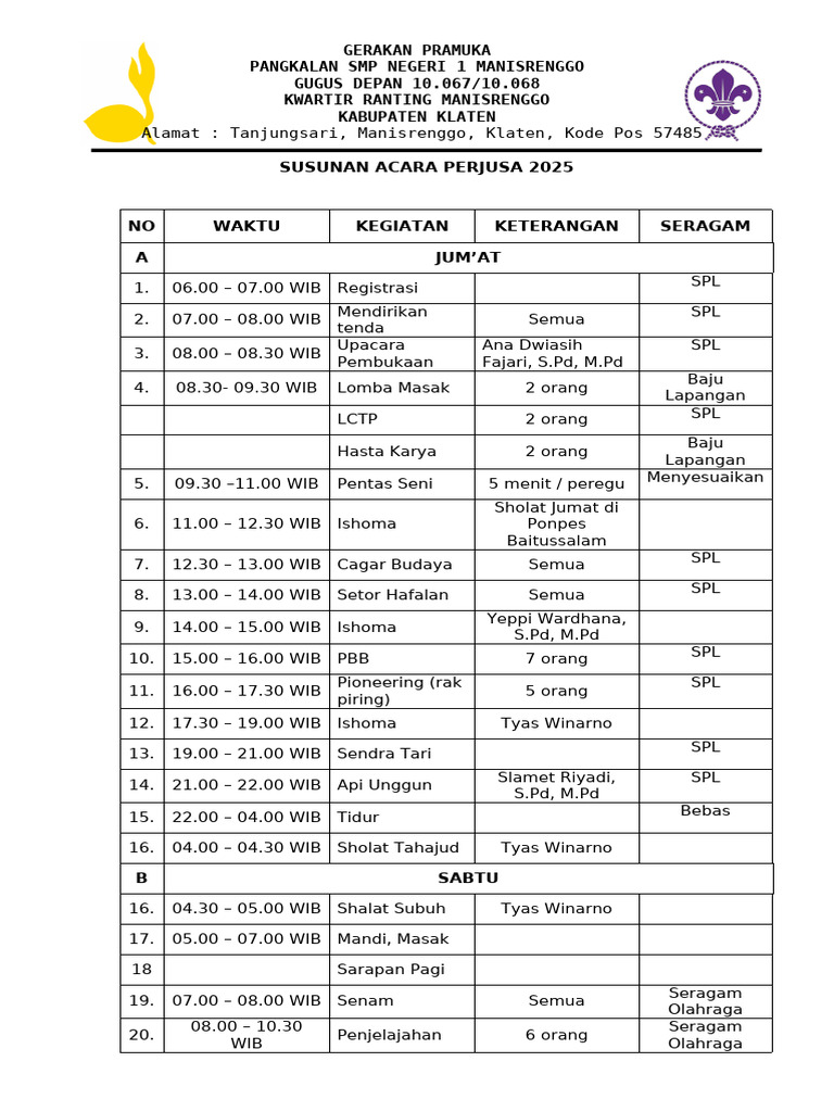 Susunan Acara Perjusa 2025 | PDF