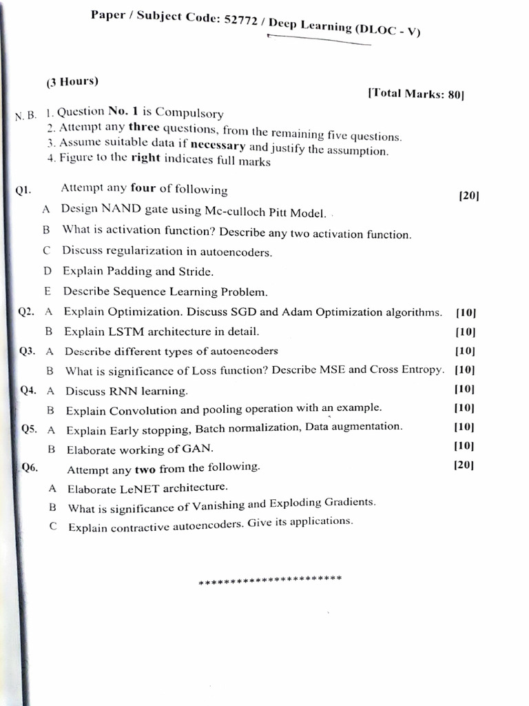 Deep Learning Exam Questions and Topics | PDF