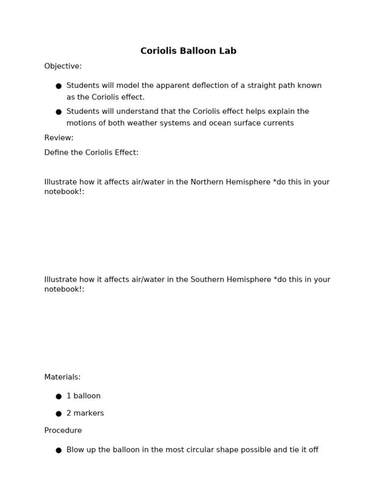 Coriolis Effect Balloon Lab - Gant | PDF | Equator | Earth