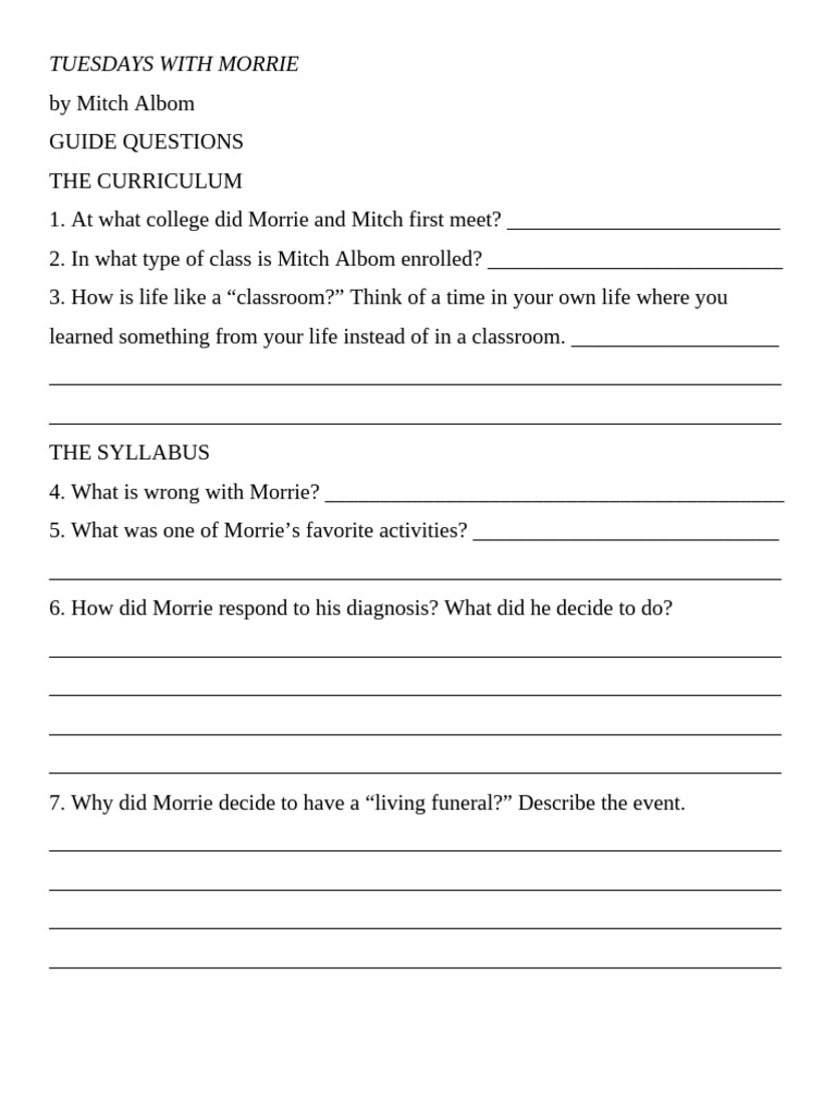 Tuesdays With Morrie Study Guide | PDF