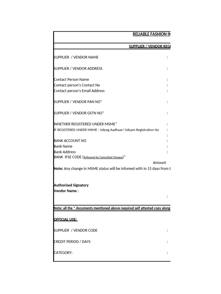 Vendor Registration Form V1 2 | PDF | Business