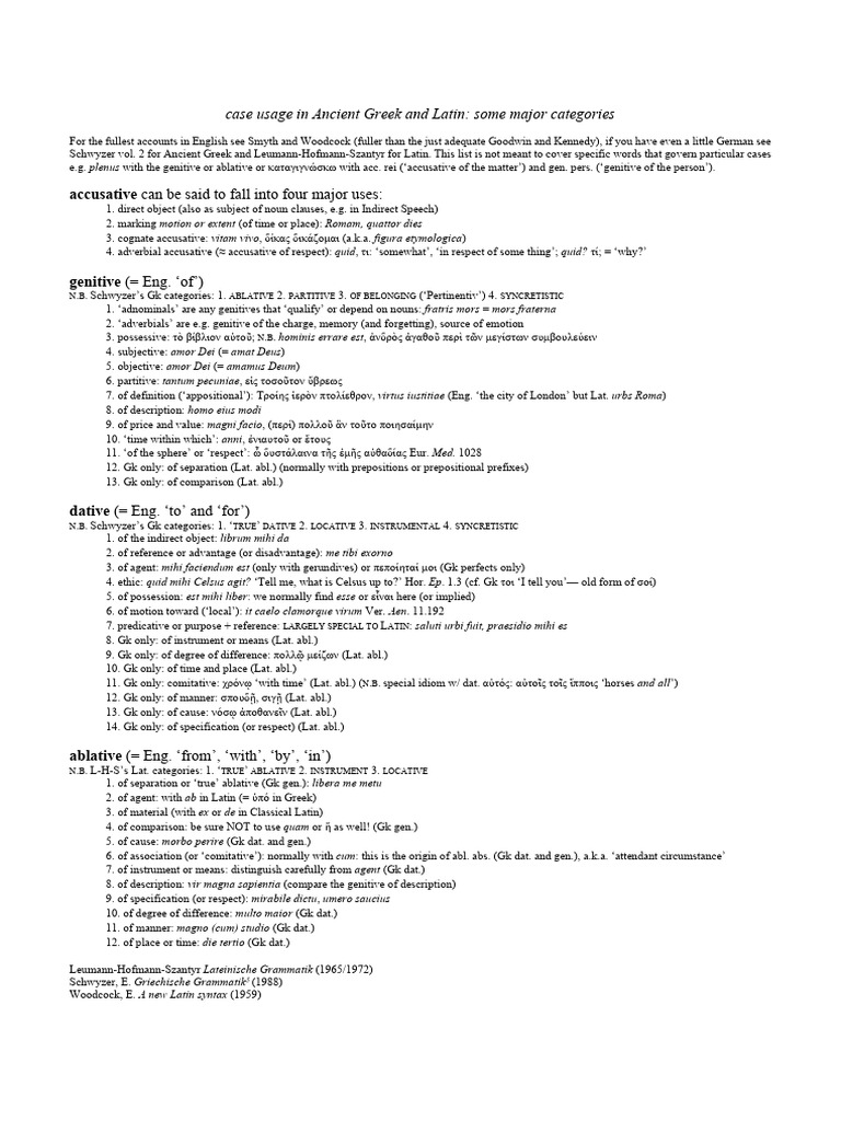 Case Usage in Latin and Greek | PDF | Linguistic Typology | Languages