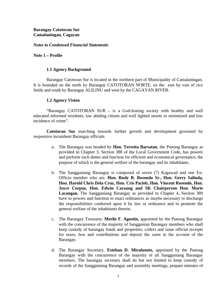 1 Notes To FS-CATOTORAN SUR | PDF | Taxes | Cash