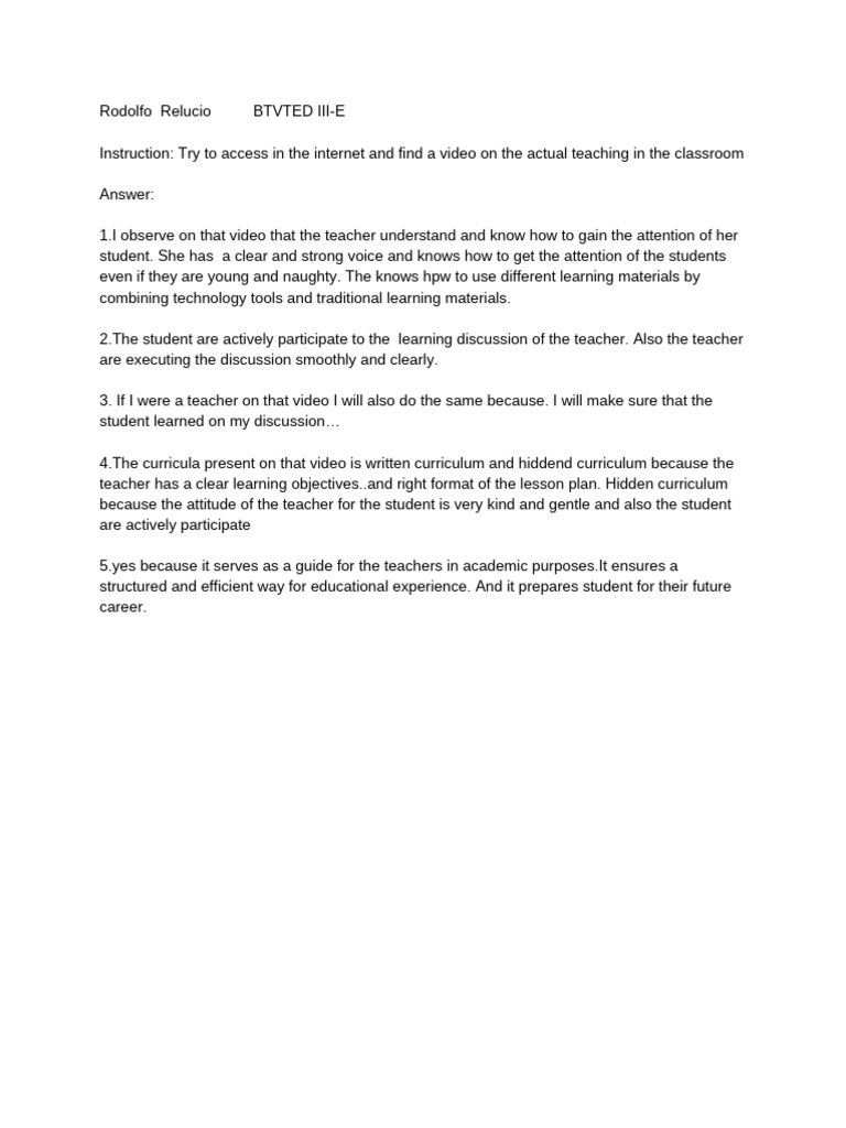 Video Demo Teaching Reflection | PDF