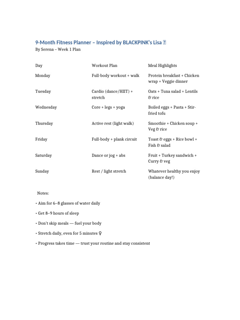 Week 1 Lisa Style Fitness Plan by Serena | PDF