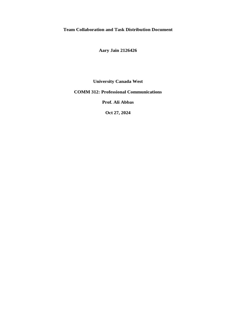 Team Collaboration and Task Distribution Document | PDF
