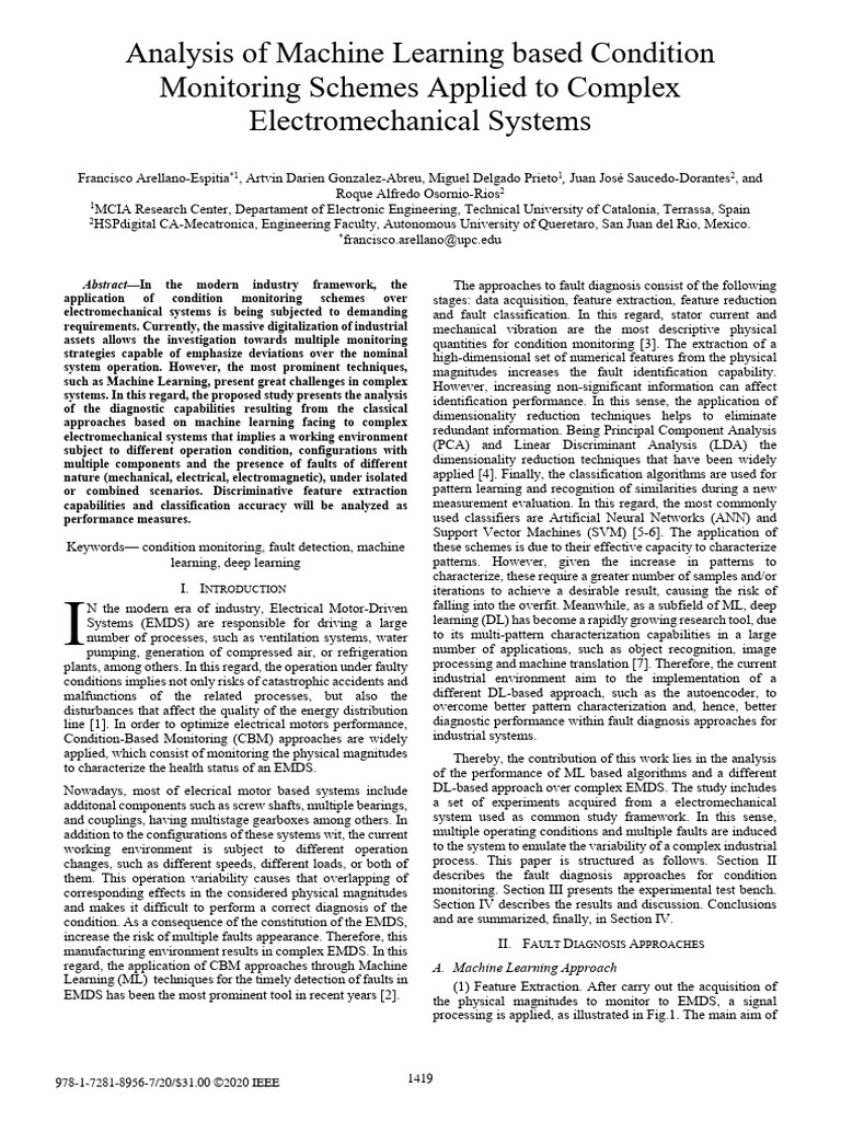 Analysis of Machine Learning Based Condition Monitoring Schemes Applied to Complex ...