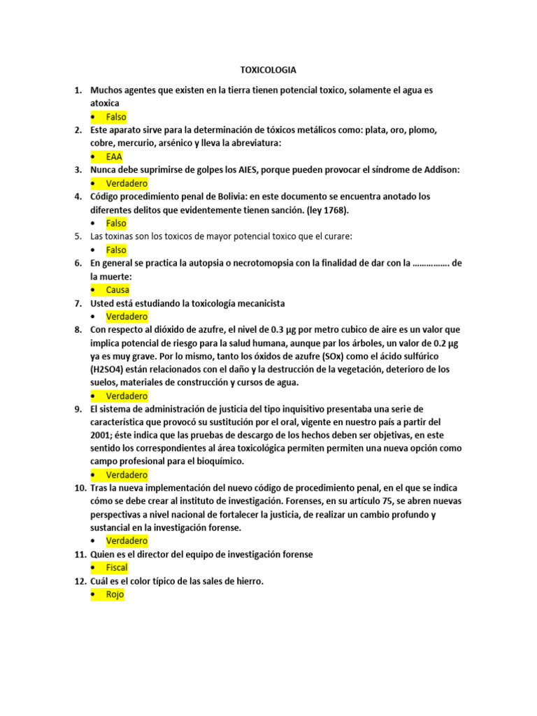 Modelos de Examnes de Toxico | PDF | Toxicidad | Toxicología