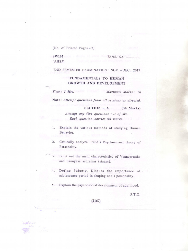 Fundamental To Human Grouth and Development, SW103, NOV-DeC, 2017 | PDF