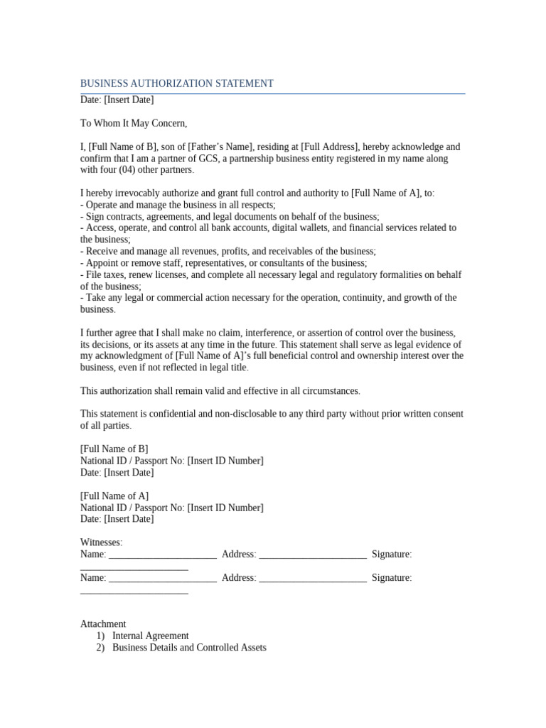 Internal Agreement With Annex and Authorization | PDF | Business | Partnership