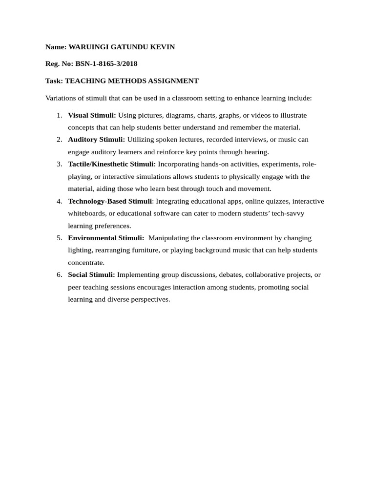 Teaching Methods Assignment Waruingi | PDF