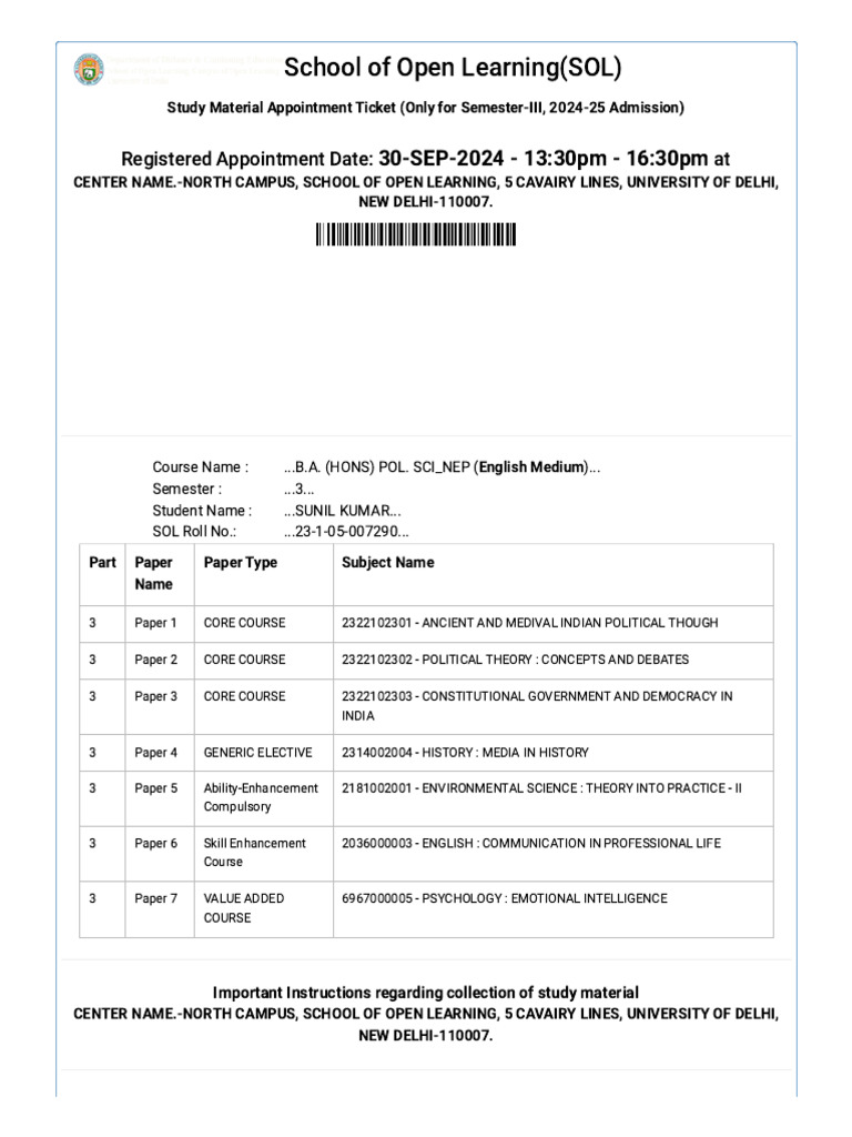 SOL Study Material Appointment | PDF
