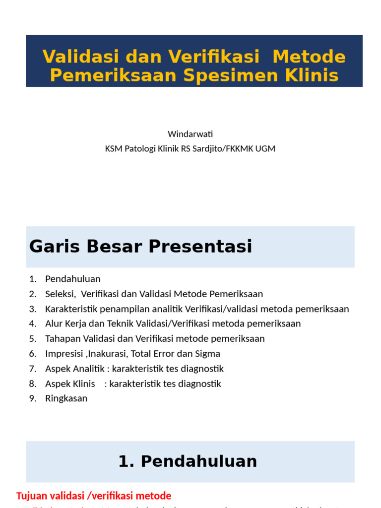 Validasi dan Verifikasi Metode Pemeriksaan Spesimen Klinis WN 2025 (1) | PDF