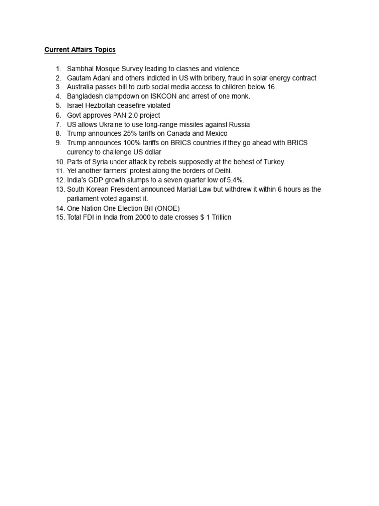 Current Affairs Topics | PDF