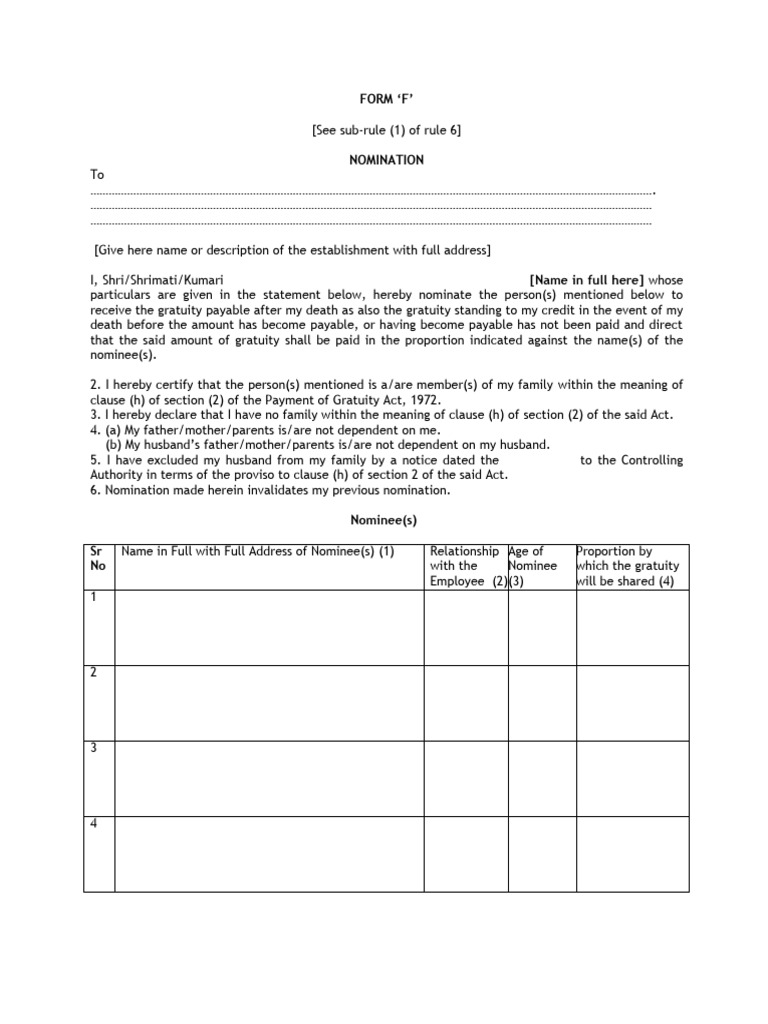 Nomination Form - Gratuity - Form F | PDF | Justice | Crime & Violence