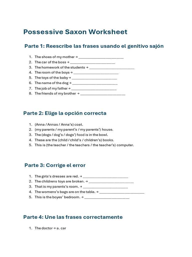 Possessive Saxon Worksheet | PDF